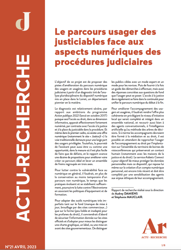 Le parcours usager des justiciables face aux aspects numériques...